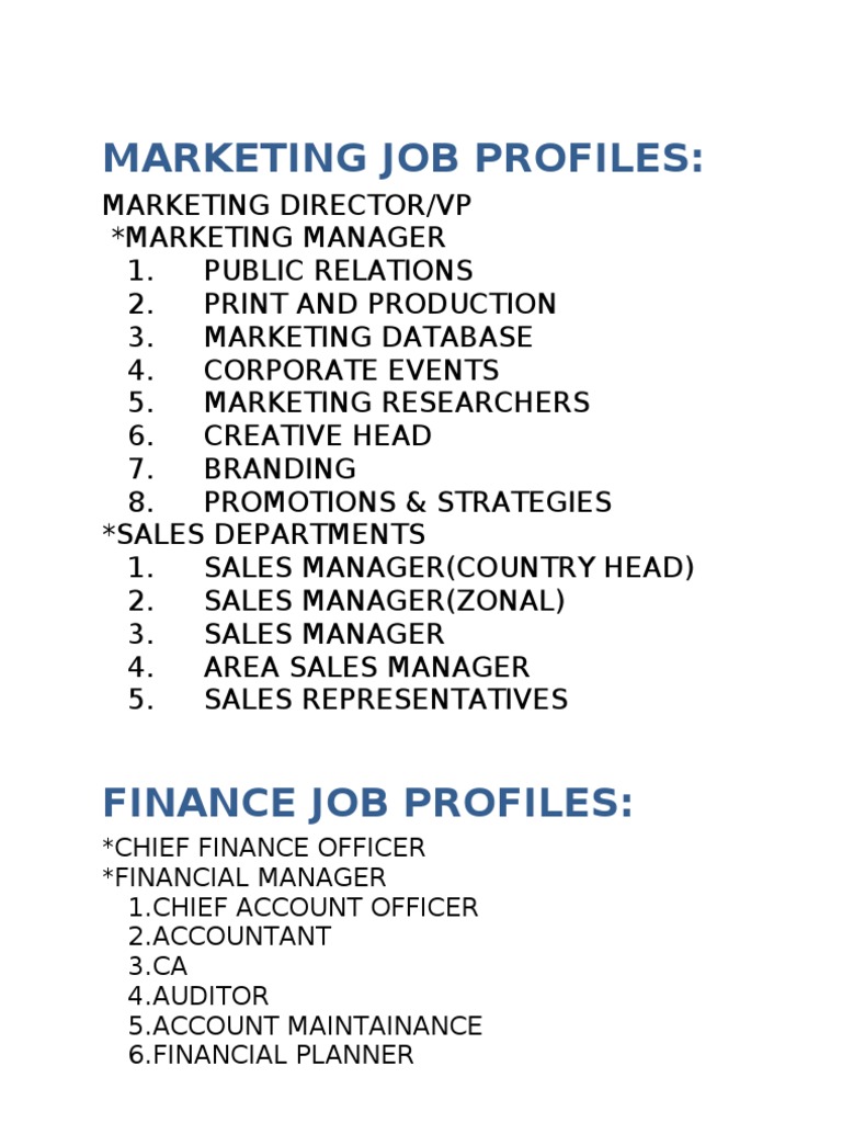 Job Profiles | PDF