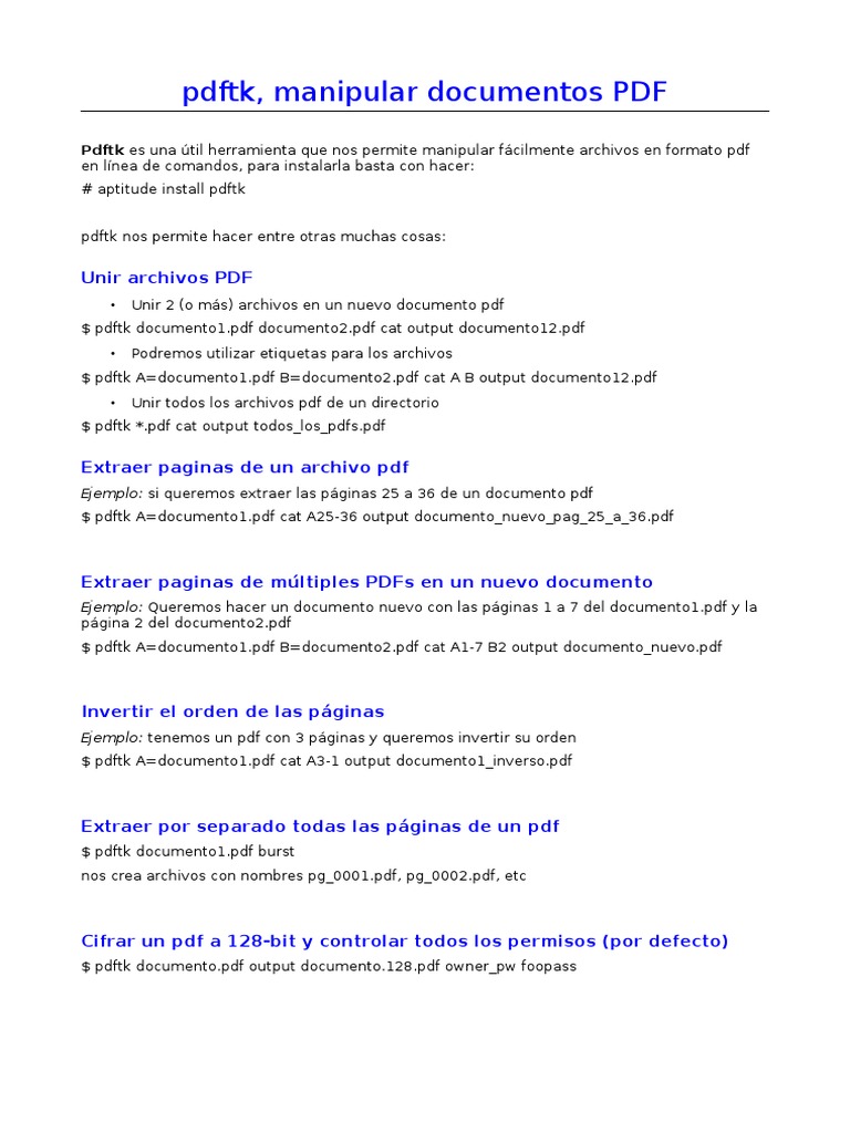 Tutorial PDFTK | PDF | Archivo de computadora | Ciencias de la Información