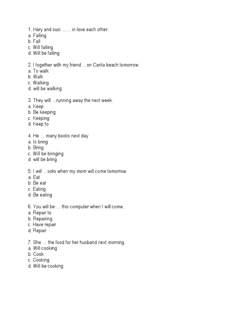 Future Continous Tense Pdf 0317