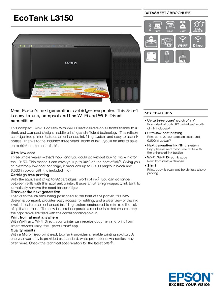 Ecotank L3150 | PDF | Printer (Computing) | Image Scanner