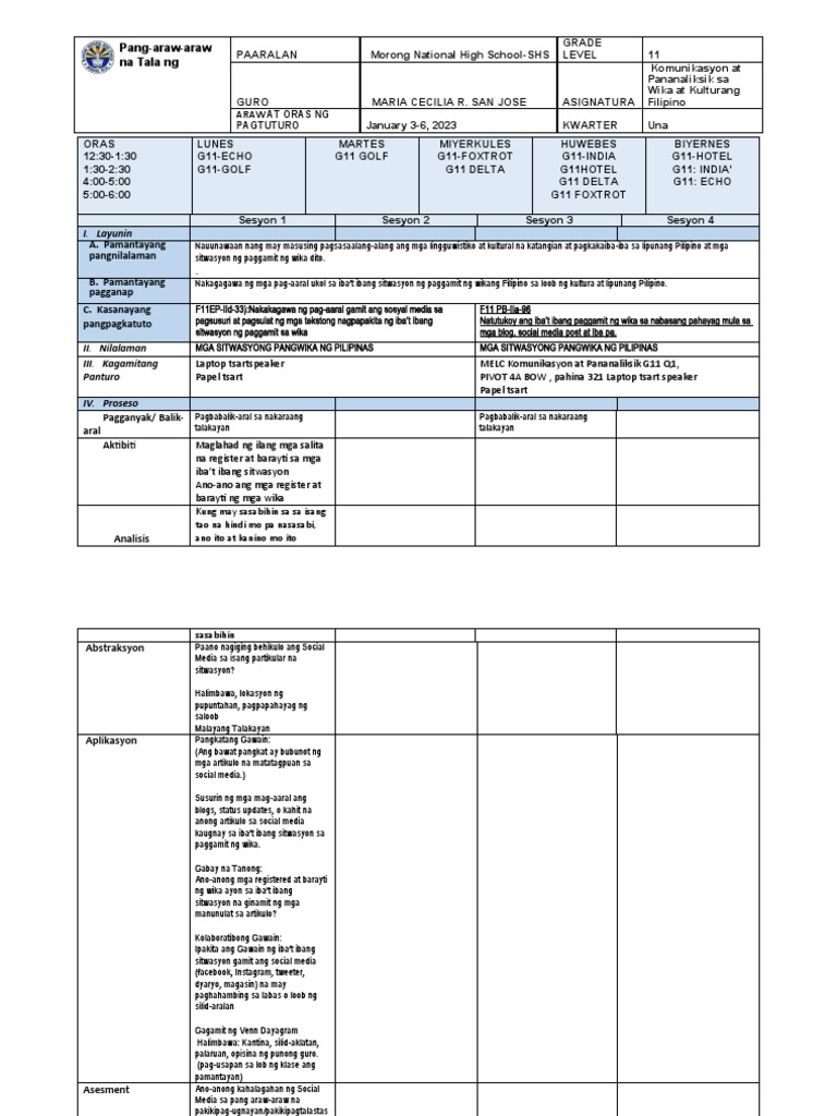Komunikasyon DLL - Q2 - W1-3 | PDF