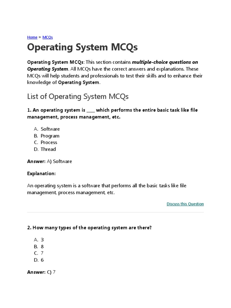 List of Operating System Mcqs | PDF | Operating System | Kernel (Operating System)