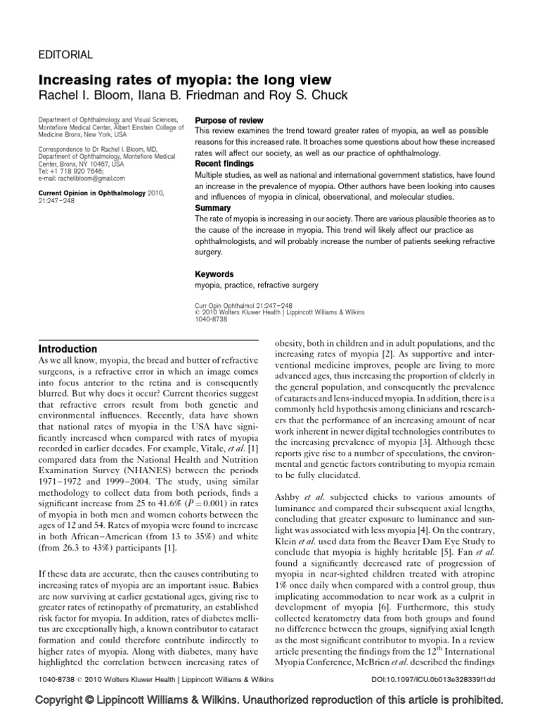 2 Increasing Rates of Myopia - The Long View | PDF | Ophthalmology ...