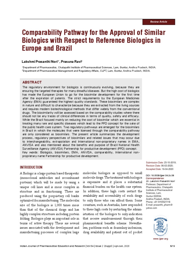 Regulatory Approval Pathways for Biosimilars in Europe and Brazil | PDF ...
