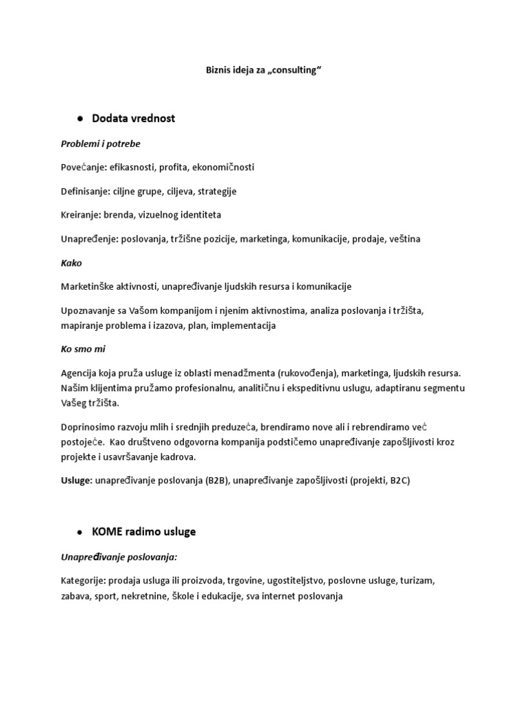 Primer Biznis Plana | PDF