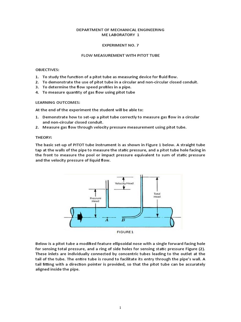 ONLINE LAB - ME LAB1 EXPT 7 FLOW MEASUREMENT PITOT TUBE MS TEAMSb | PDF ...