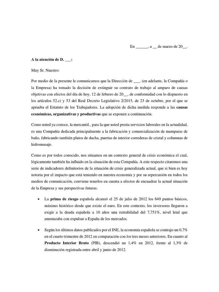 Modelo Carta Despido Objetivo Pdf Euro Gran Recesión 