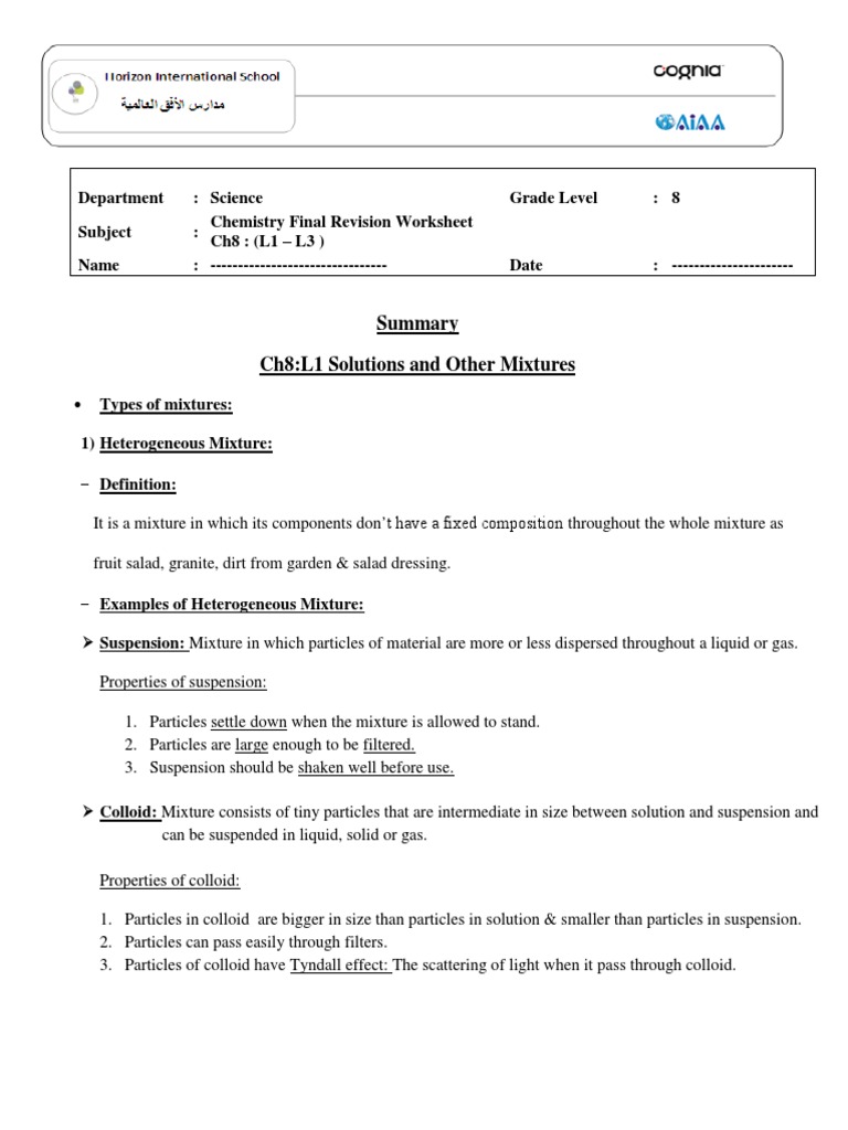 Ch8:L1 Solutions and Other Mixtures | PDF | Solubility | Mole (Unit)