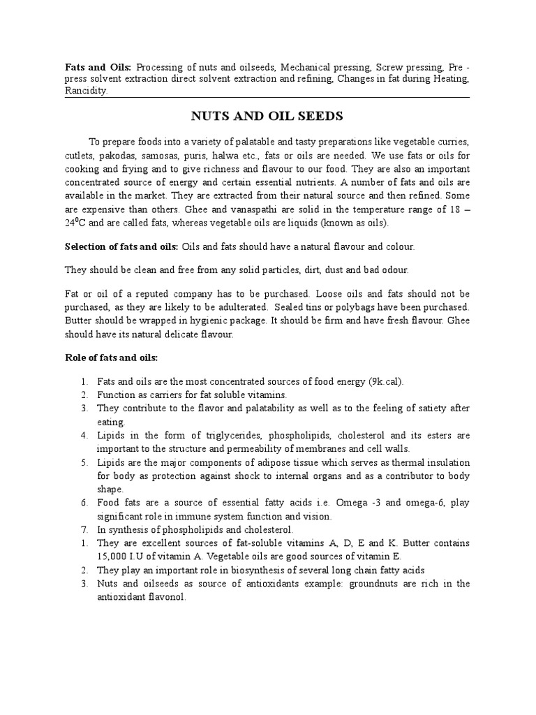UNIT - IV 1. Processing of Fats and Oils | PDF | Vegetable Oil | Fat