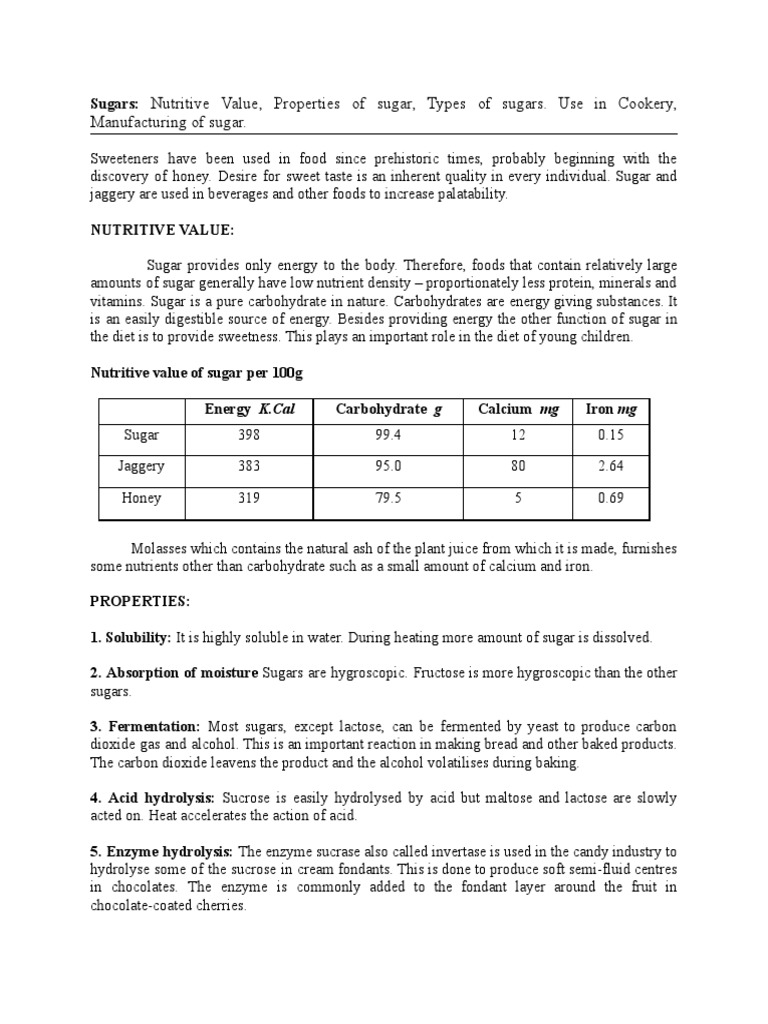 Sugar Production and Nutritional Value | PDF | Sugarcane | Sugar