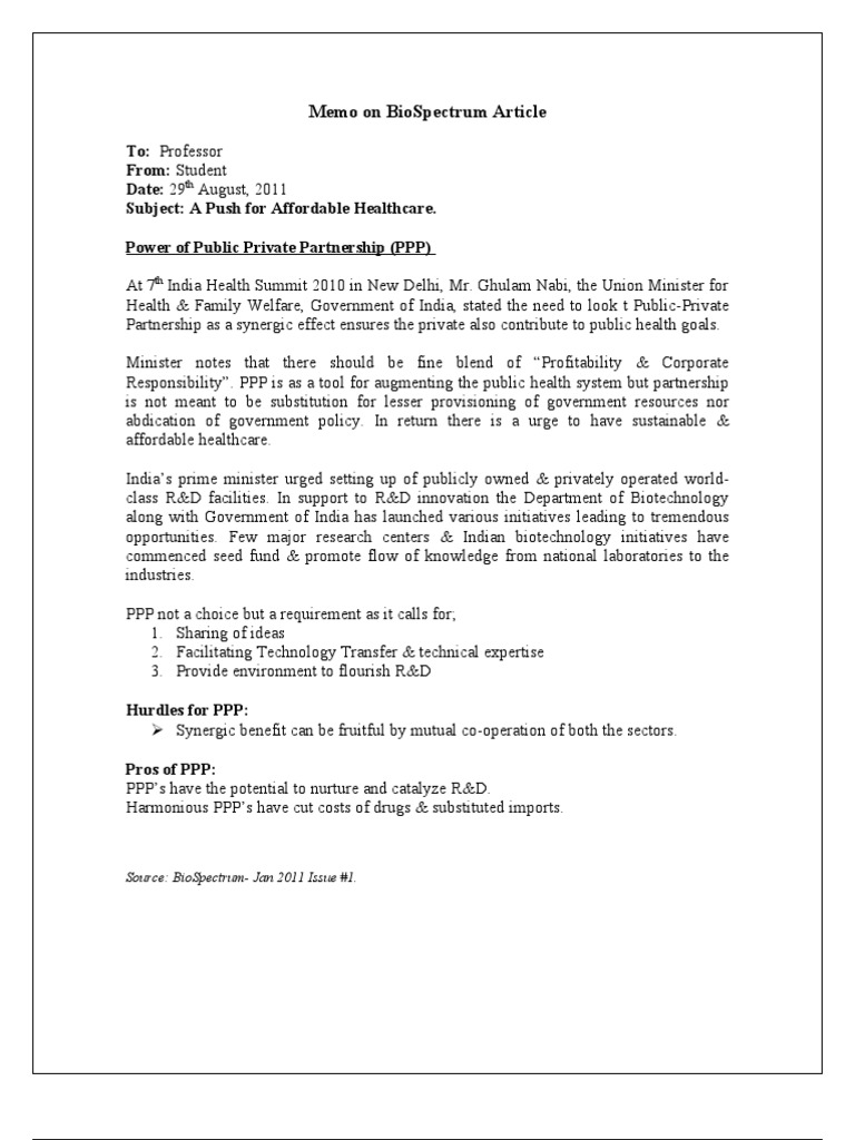 Biz Comm-Article Memo | PDF | Public–Private Partnership | Biotechnology Biz Comm-Article Memo | PDF | Public–Private Partnership | Biotechnology