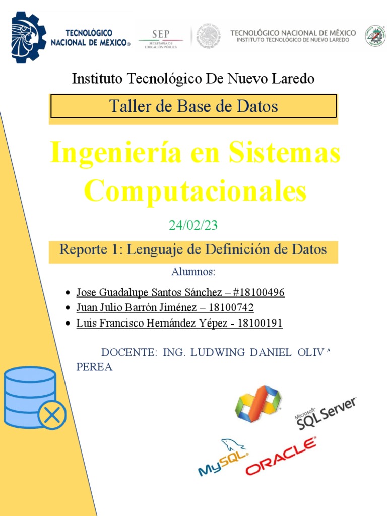 Ingeniería en Sistemas Computacionales: Taller de Base de Datos | PDF | Servidor SQL de ...