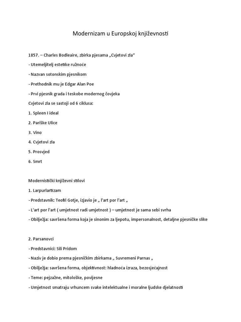 Modernizam U Europskoj Književnosti | PDF