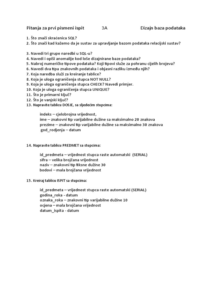Pitanja Za Prvi Pismeni Ispit | PDF