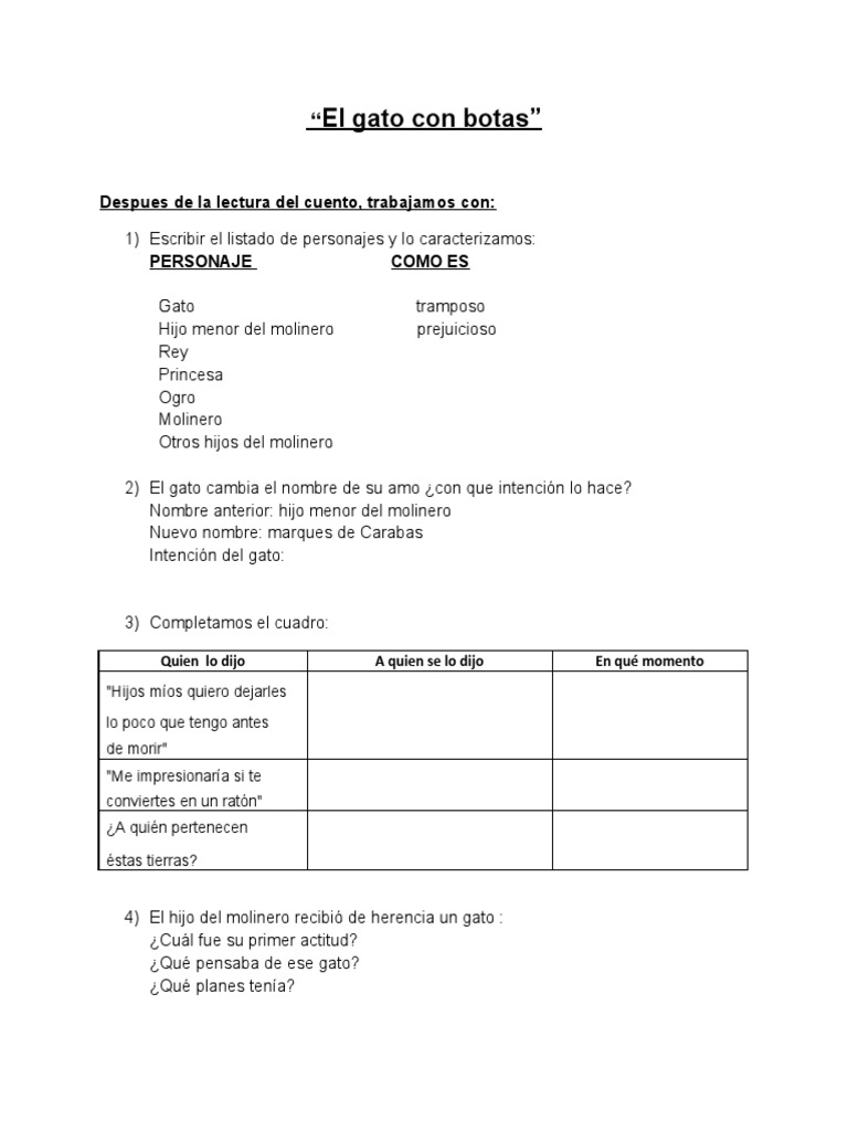Secuencia Didáctica Gato Con Botas 1 | PDF