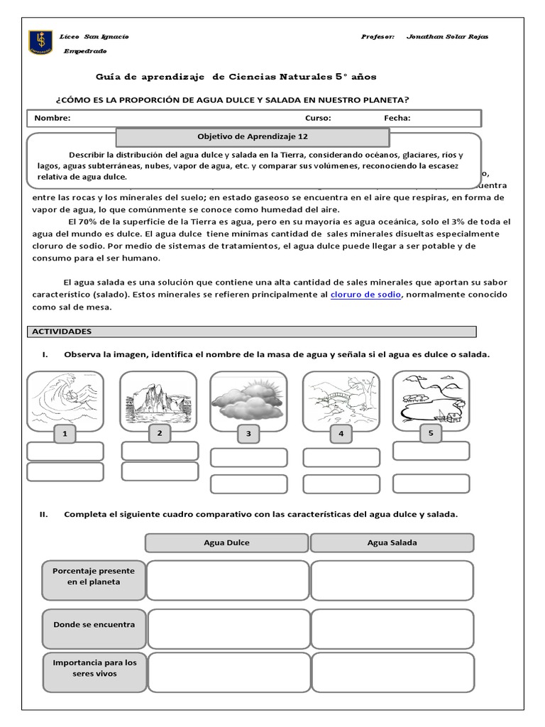 Guia 5° Porcentajes de Agua Dulce y Salada | PDF | Agua | Agua dulce