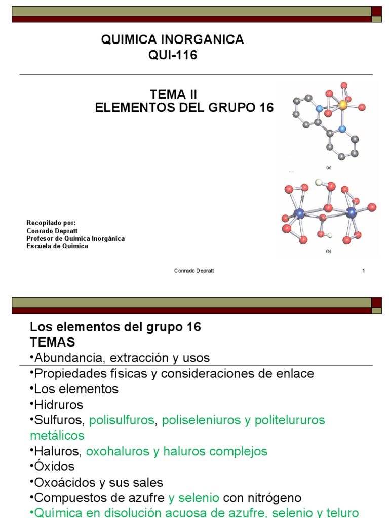Quimica Inorganica QUI-116 Tema Ii Elementos Del Grupo 16 | Descargar gratis PDF | Ácido ...