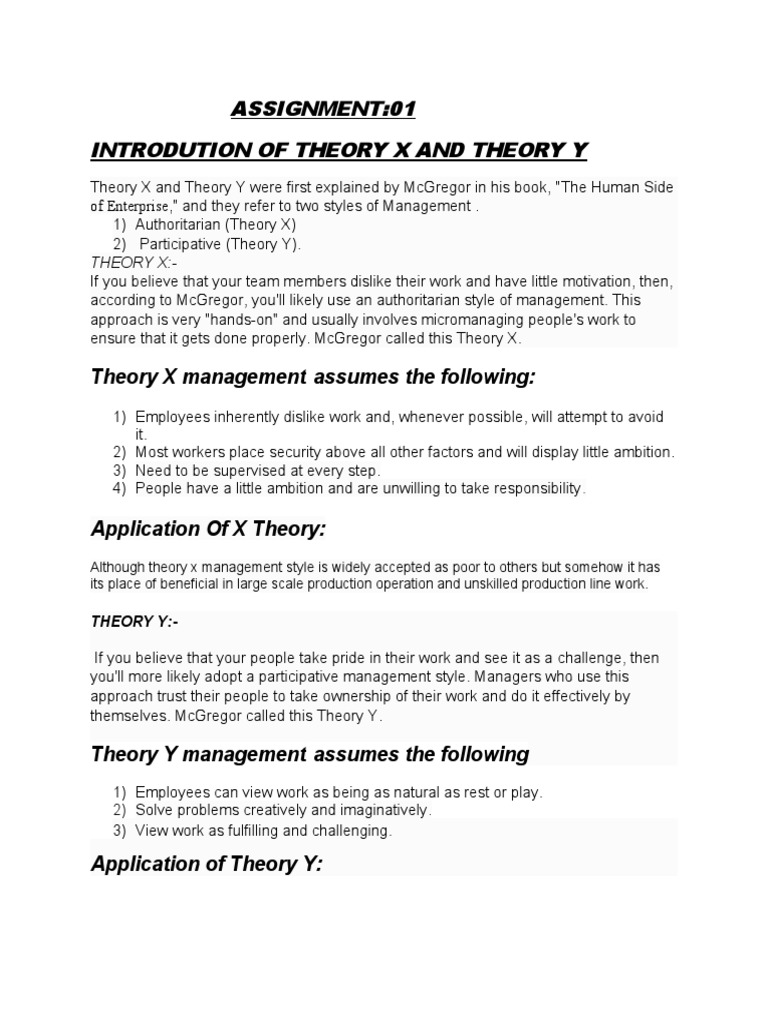 Theory X and Y: Management Styles | PDF | Business | Behavioural Sciences