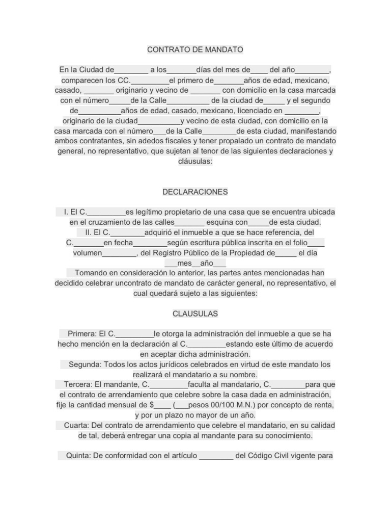 CONTRATO de Mandato Ejemplo | PDF | Gobierno | Justicia
