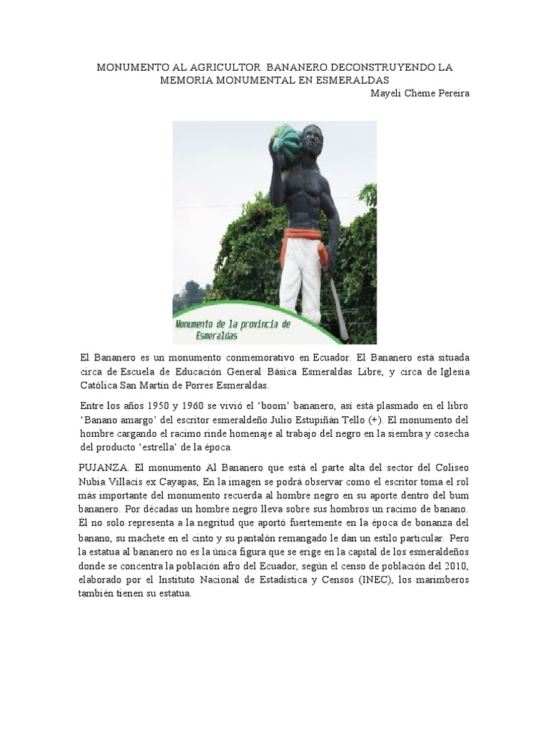 Monumento al Bananero en Esmeraldas | PDF | Ciencias sociales | Arte