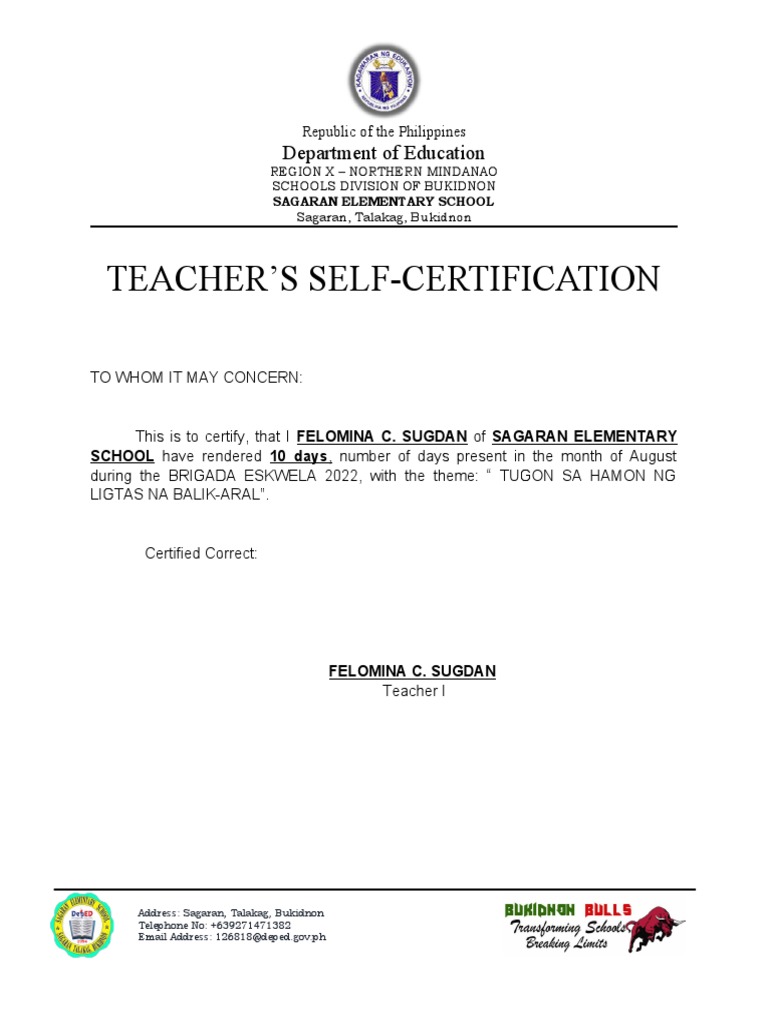Teacher's Self-Certification | PDF | Service Industries | Computer Science