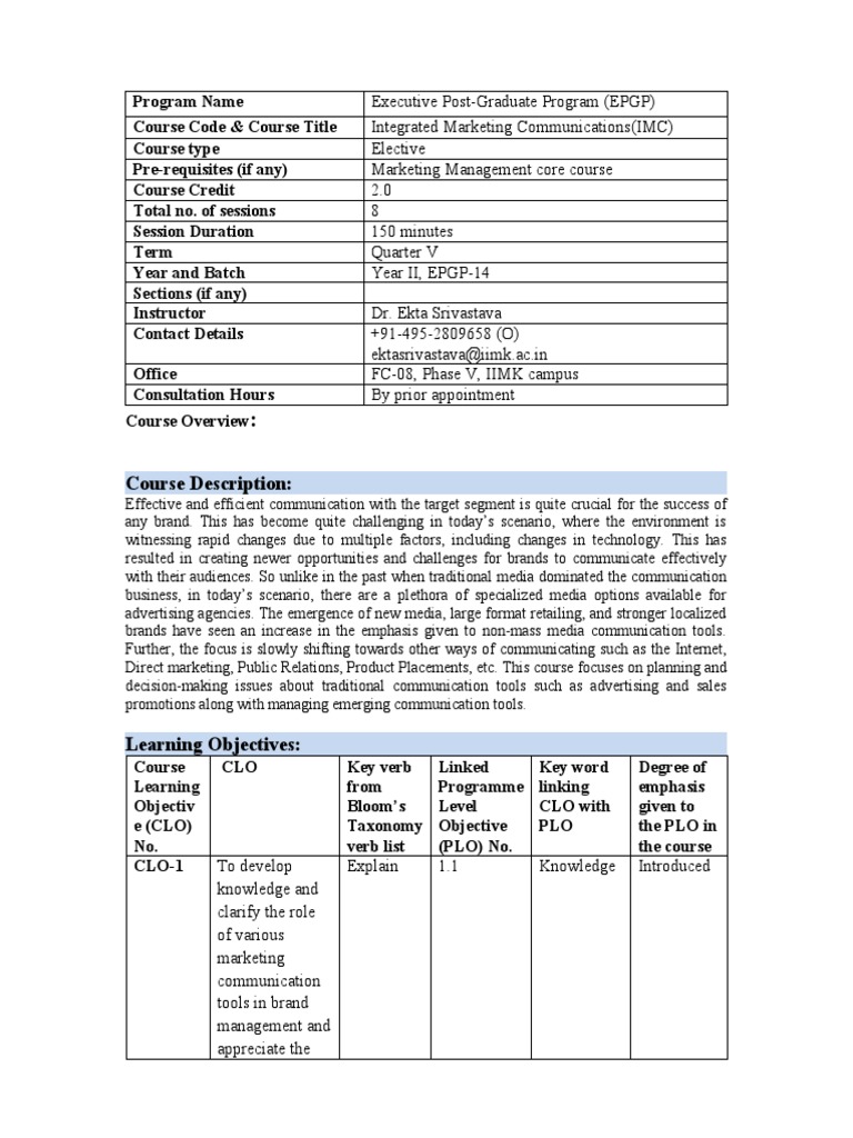Integrated Marketing Communications | PDF | Educational Assessment | Marketing Communications