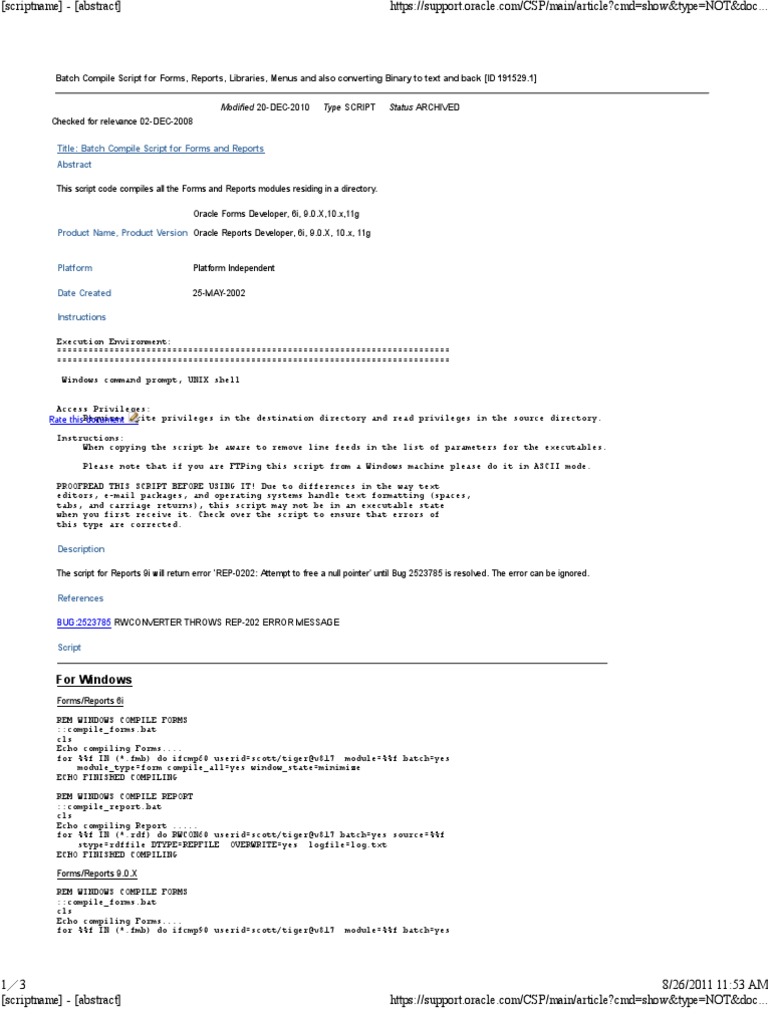 Batch Compile Script For Forms Reports Libraries Menus And Also Converting Binary To Text And