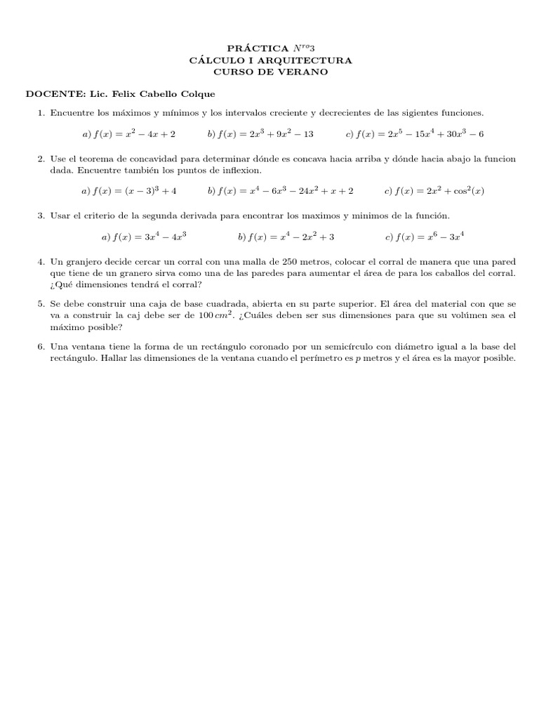 Práctica Aplicaciones de La Derivada | PDF