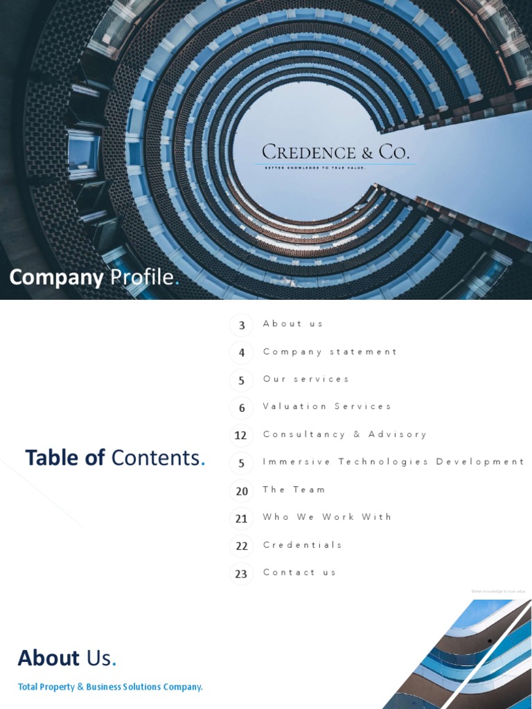 Corporate Profile - Credence & Co | PDF | Real Estate Appraisal | Virtual Reality
