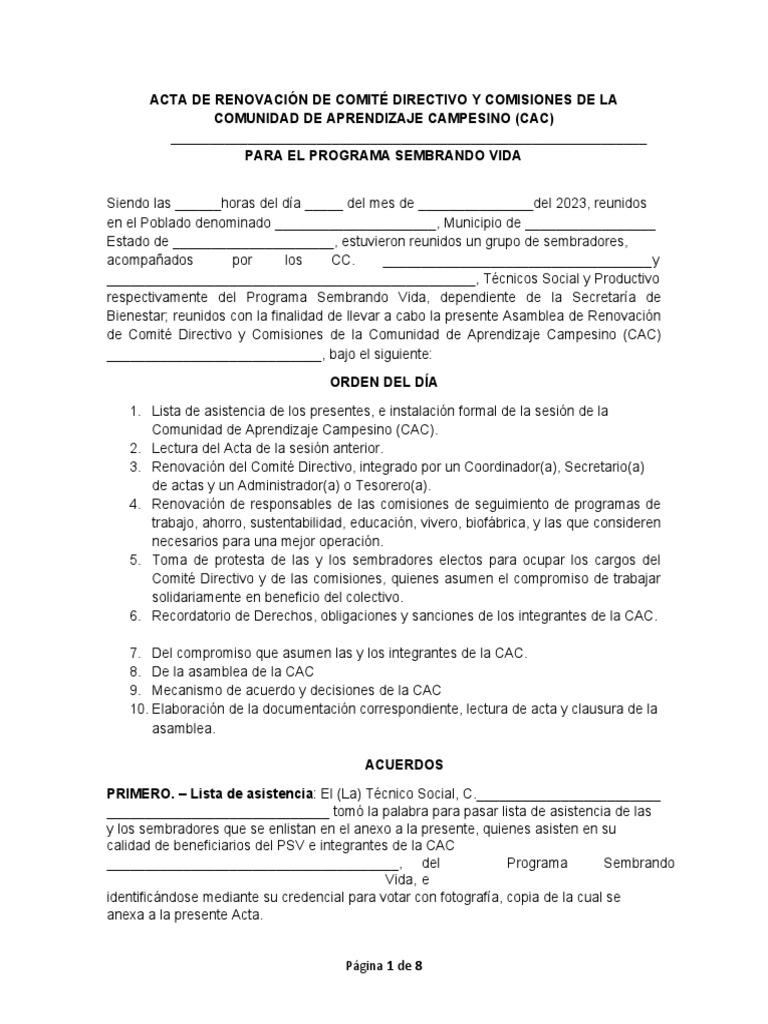 Acta de Renovacion de Comite Directivo y Comisiones de La Cac Actualizado | PDF