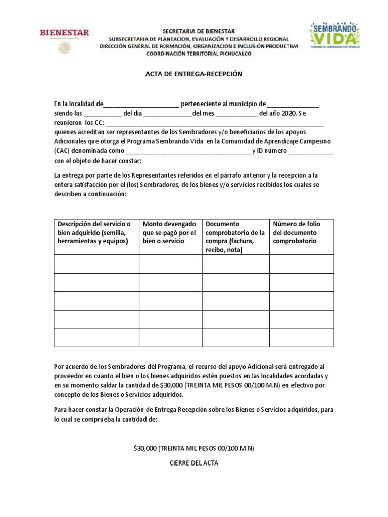 Acta de Entrega-Recepcion | PDF