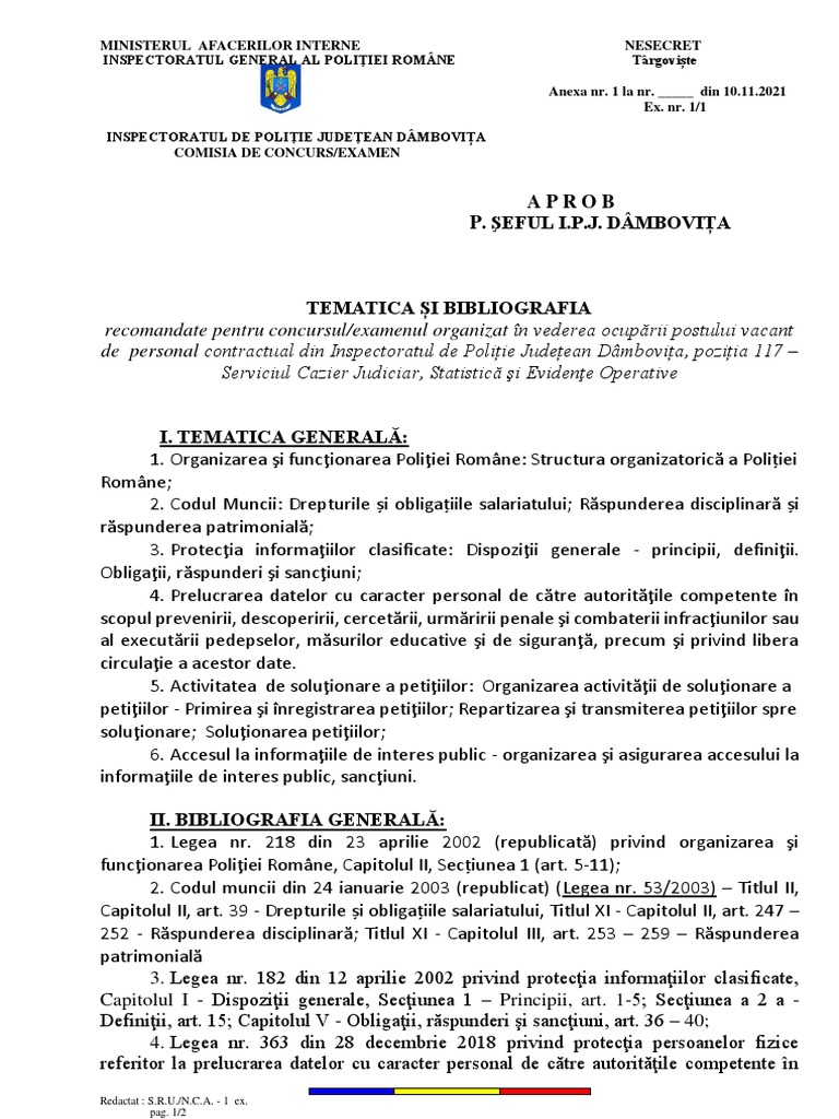 Anexa Nr. 1 - Tematica Si Bibliografie-3 | PDF