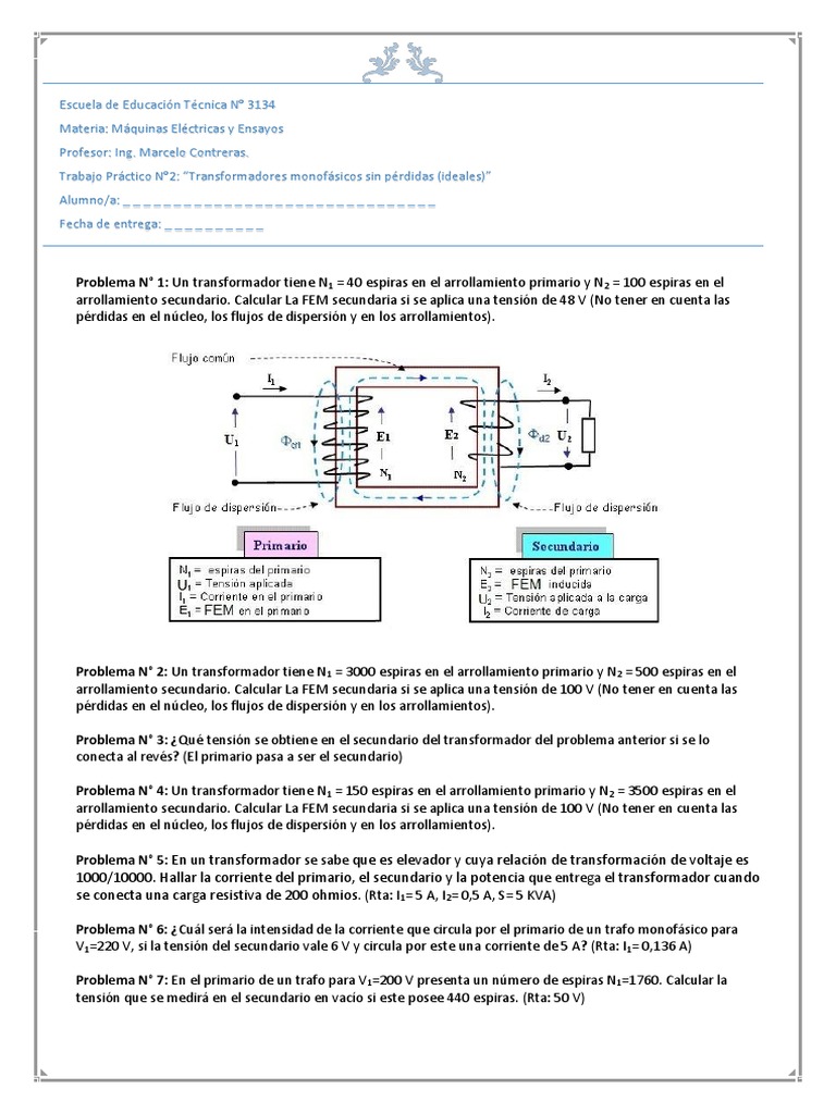 TP N° 2 (TRANSFORMADORES MONOFÁSICOS SIN PÉRDIDAS) FORMATO NUEVO | PDF | Transformador ...