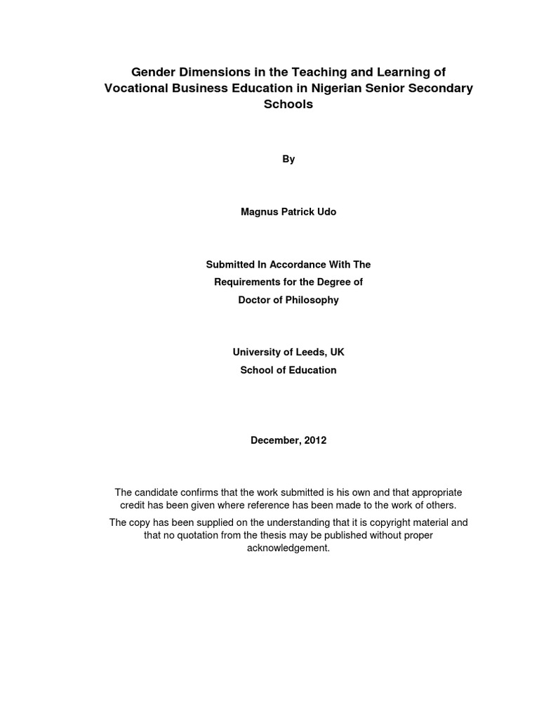 Gender Dimensions in The Teaching and Learning of Vocational Business Education in Nigerian ...