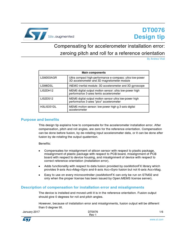 dt0076 Compensating For Accelerometer Installation Error Zeroing Pitch and Roll For A Reference ...