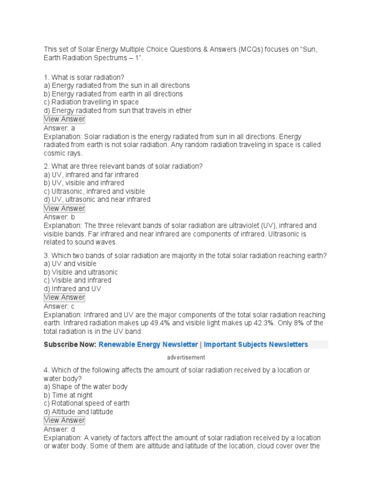 This Set of Solar Energy Multiple Choice Questions | PDF | Greenhouse ...