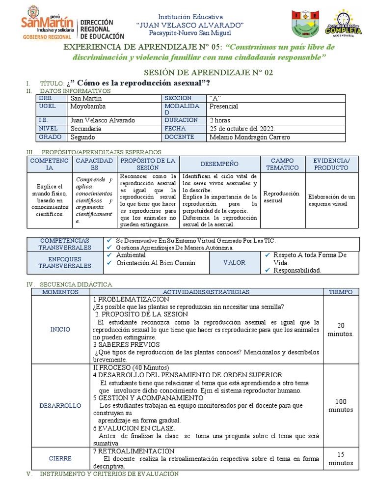 SESIÓN DE APRENDIZAJE N°02 C y T IV BIMESTRE | PDF | Reproducción | Aprendizaje