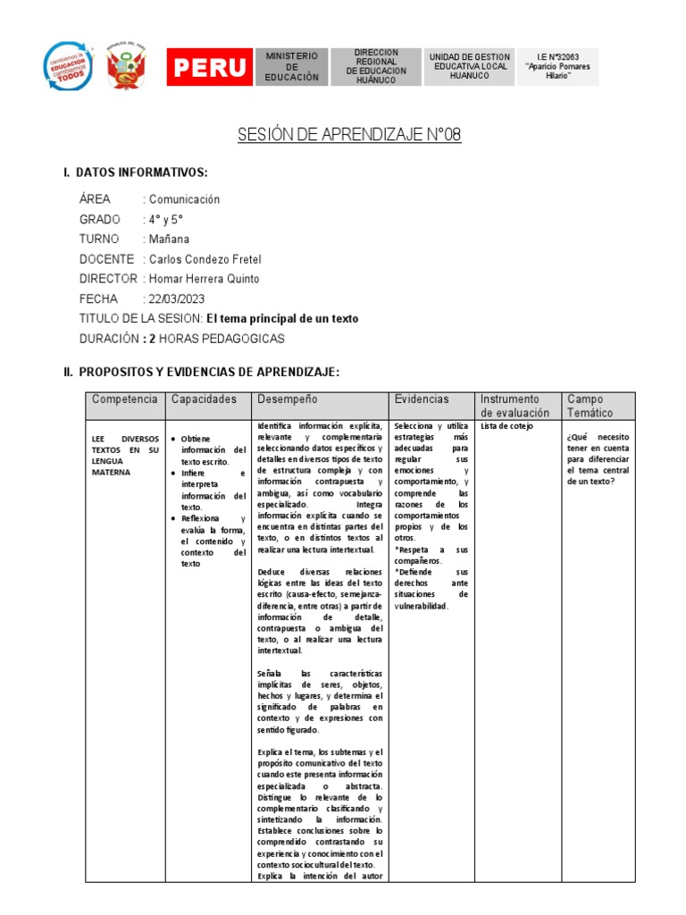 SESIÓN DE APRENDIZAJE 22 de Marzo | PDF | Maestros | Aprendizaje