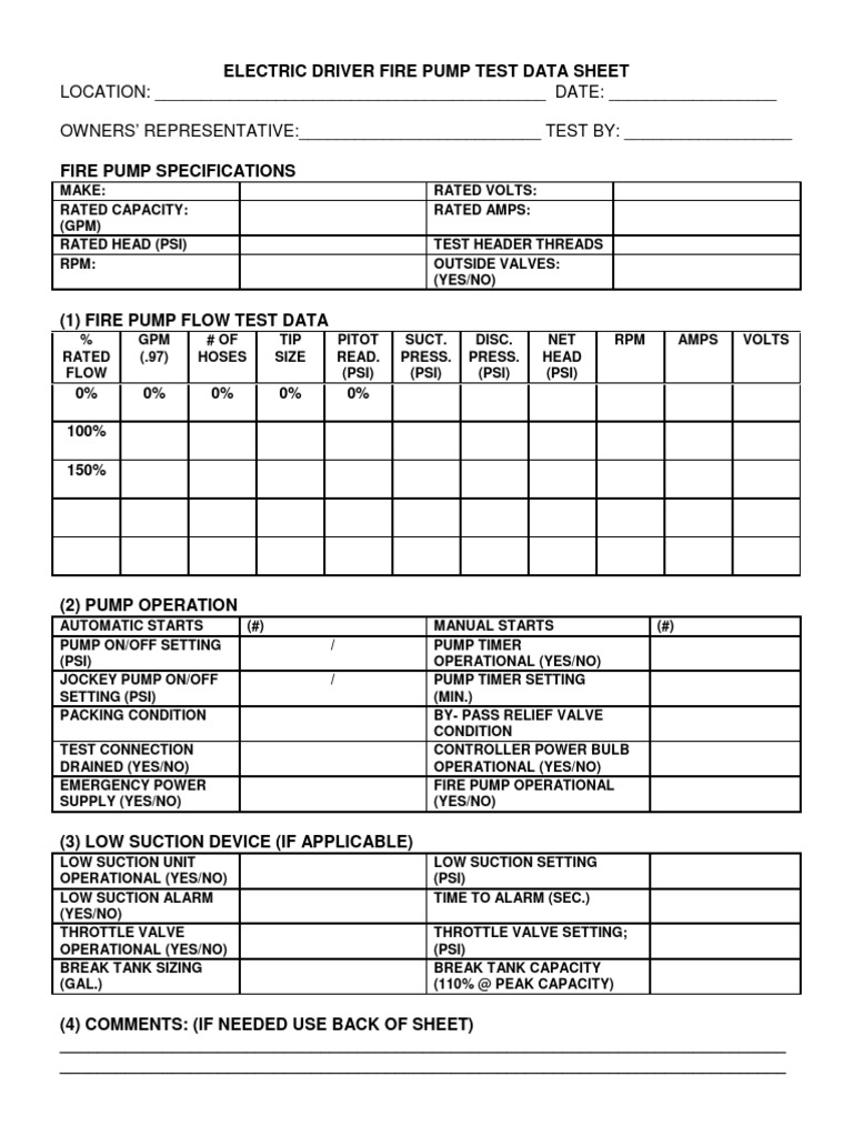 Electric Fire Pump Test Data Sheet | PDF | Pump | Valve