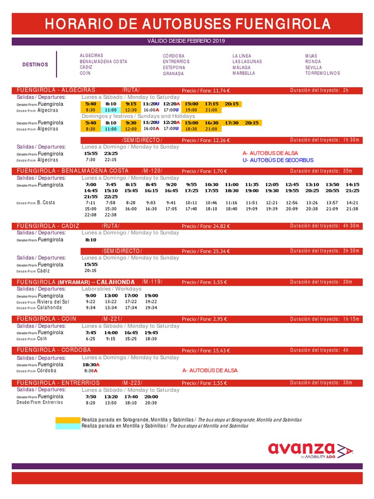 Horario Autobuses Fuengirola | PDF