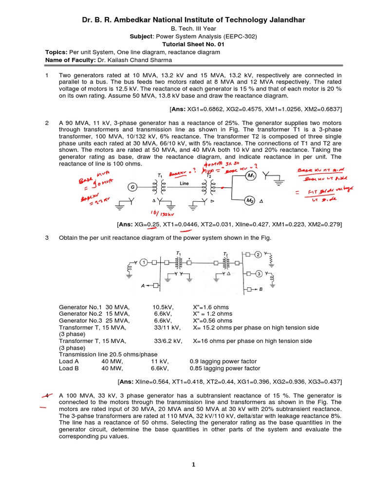 Power System Analysis Tutorial Sheet 01 | PDF | Transformer ...