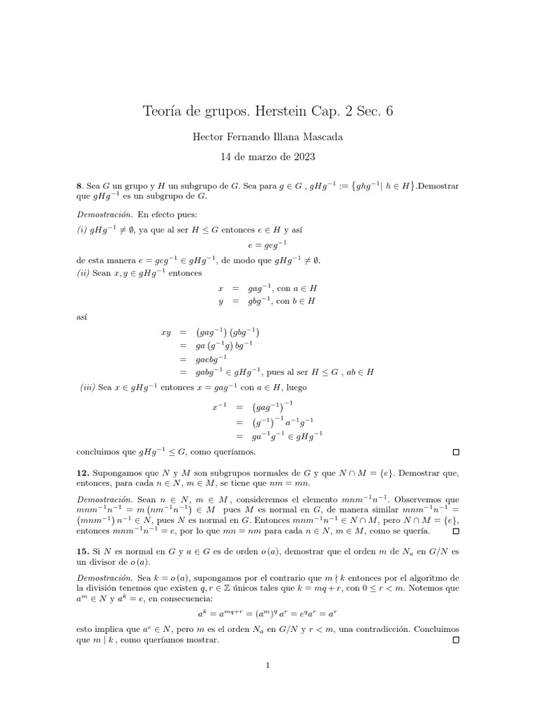 Teor A de Grupos Herstein Cap 2 Sec 6 | PDF | Matemáticas | Lógica matemática