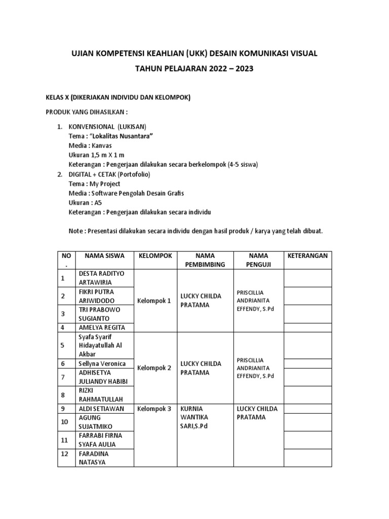 Ujian Kompetensi Keahlian 2023 DKV | PDF