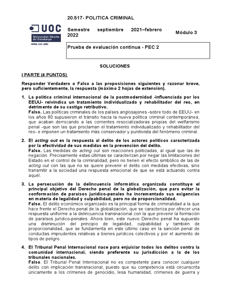 Solución PEC 2_ ibe 2021_2022 definitiva (1) | PDF | Derecho penal | Trata de personas