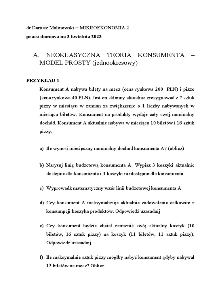 Mikroekonomia - 2 - NTK - Model Wielookresowy - Zadania | PDF