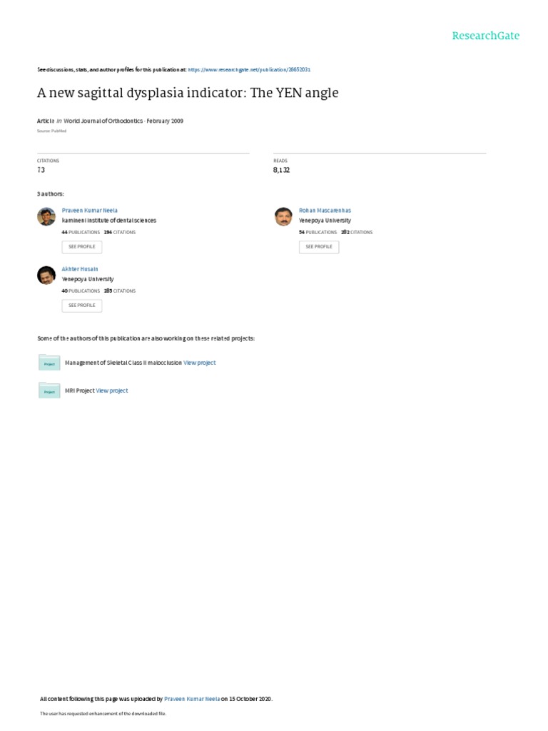 A New Sagittal Dysplasia Indicator: The YEN Angle: World Journal of ...