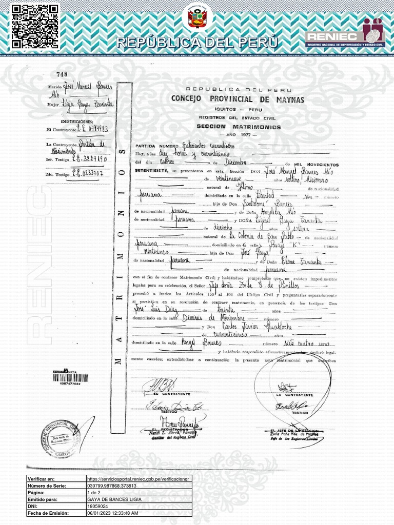 Acta Matrimonio 1007477022 | PDF | Gobierno y personalidad | Perú
