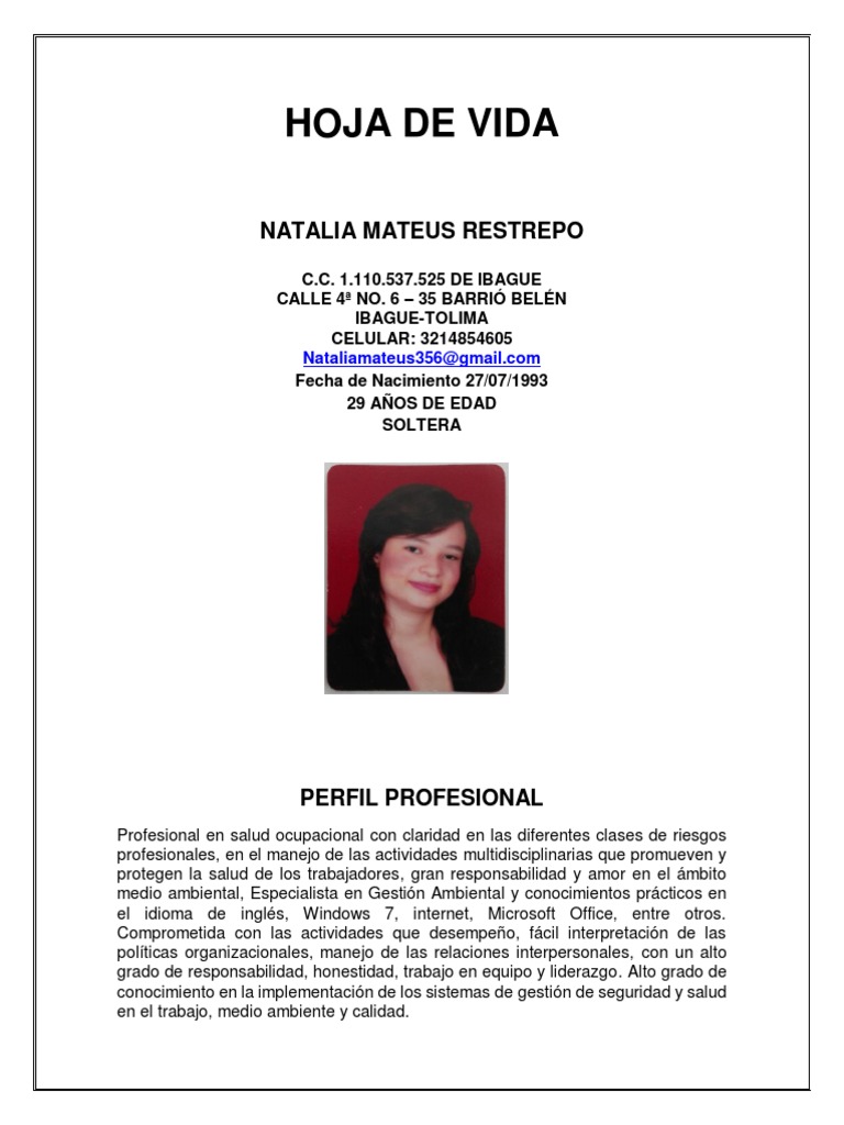 HOJA DE VIDA NATALIA MATEUS R 2022 Diciembre | PDF | Microsoft
