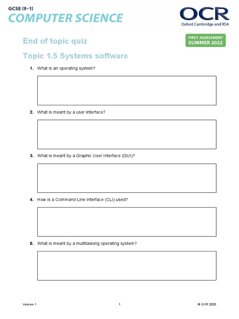 1.5 Systems Software End of Topic Quiz | PDF | Operating System ...