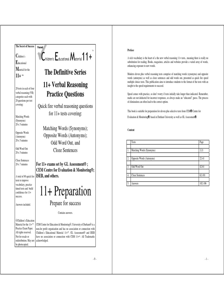 11+ Preparation: The Definitive Series 11+ Verbal Reasoning Practice ...